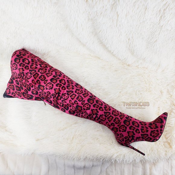 Cape Robbin | Shoes | Hot Pink Leopard Thigh High Heel Boots | Poshmark